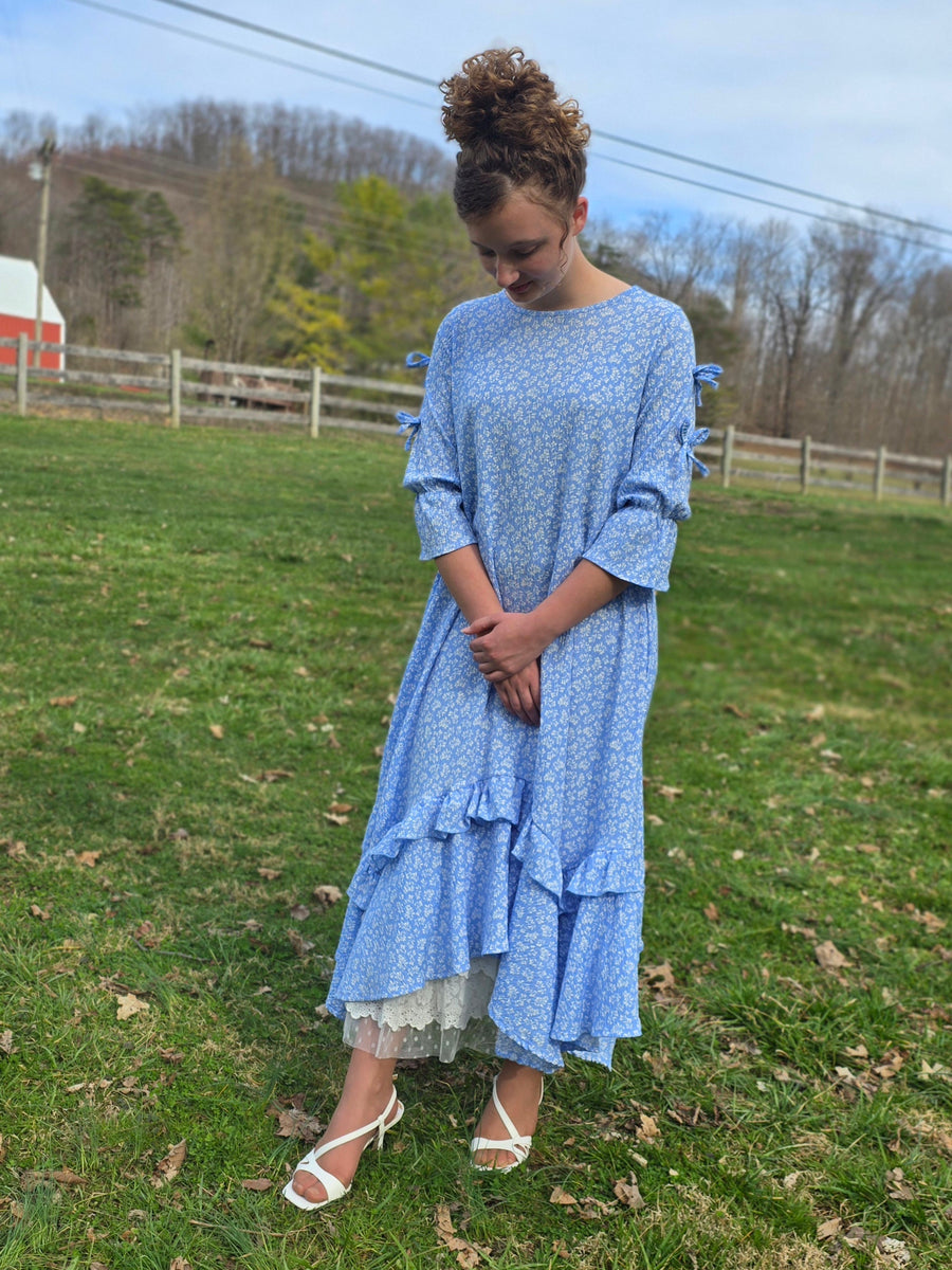 Sky Bloom Bow Dress – Sweet Modesty Apparel