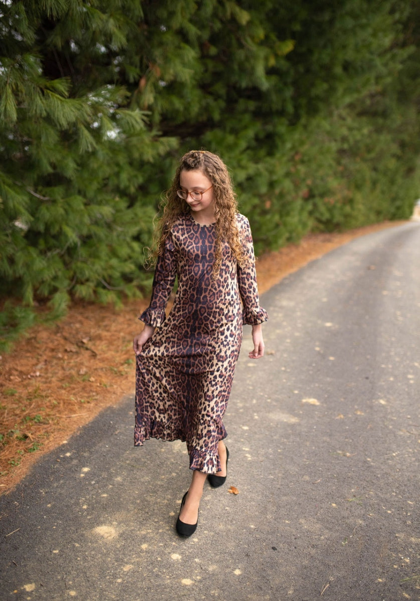 Girl's Leopard Layering Dress – Sweet Modesty Apparel